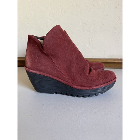 Fly London | Shoes | Fly London Yip Red Suede Leather Side Zip Wedge ...
